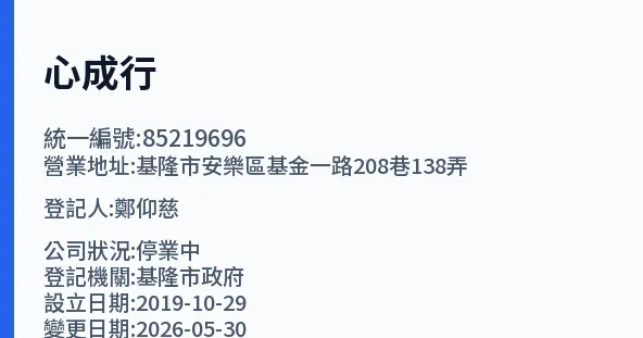 心成行的照片-統編 85219696(基隆市) 公司登記資料與營業項目詳細圖表