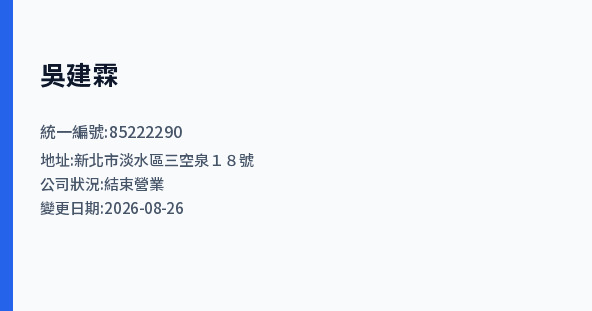 吳建霖的照片-統編 85222290(新北市) 公司登記資料與營業項目詳細圖表