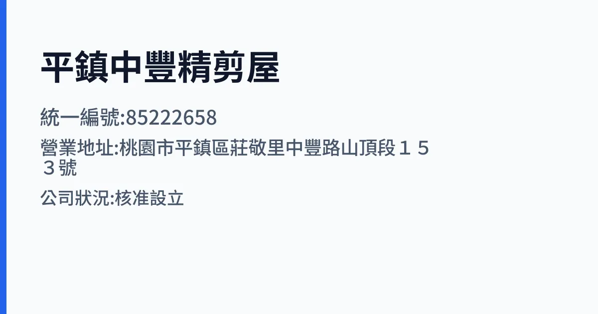 平鎮中豐精剪屋 - 統編 85222658（桃園市） 公司登記資料與營業項目詳細圖表