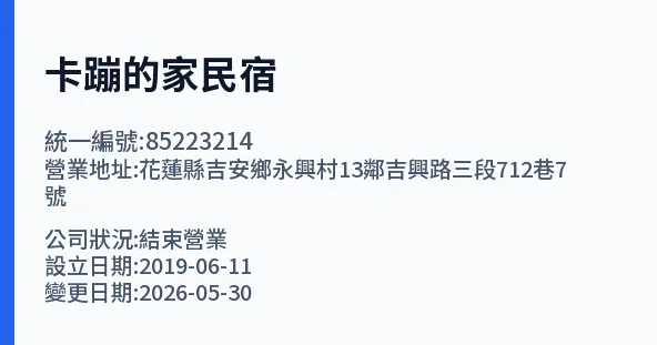 卡蹦的家民宿的照片-統編 85223214(花蓮縣) 公司登記資料與營業項目詳細圖表