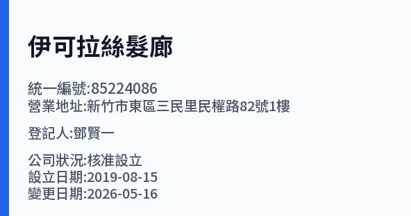 伊可拉絲髮廊的照片-統編 85224086(新竹市) 公司登記資料與營業項目詳細圖表