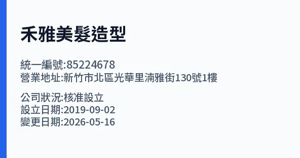 禾雅美髮造型的照片-統編 85224678(新竹市) 公司登記資料與營業項目詳細圖表