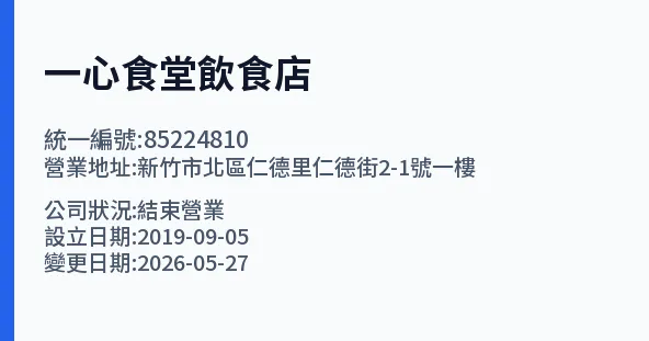 一心食堂飲食店的照片-統編 85224810(新竹市) 公司登記資料與營業項目詳細圖表