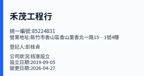 禾茂工程行的照片-統編 85224831(新竹市) 公司登記資料與營業項目詳細圖表