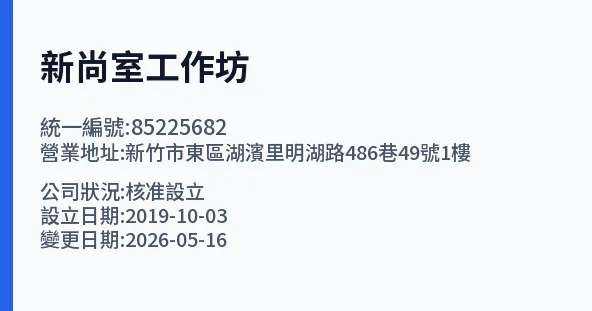 新尚室工作坊的照片-統編 85225682(新竹市) 公司登記資料與營業項目詳細圖表