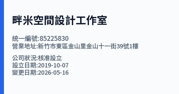 畔米空間設計工作室的照片-統編 85225830(新竹市) 公司登記資料與營業項目詳細圖表