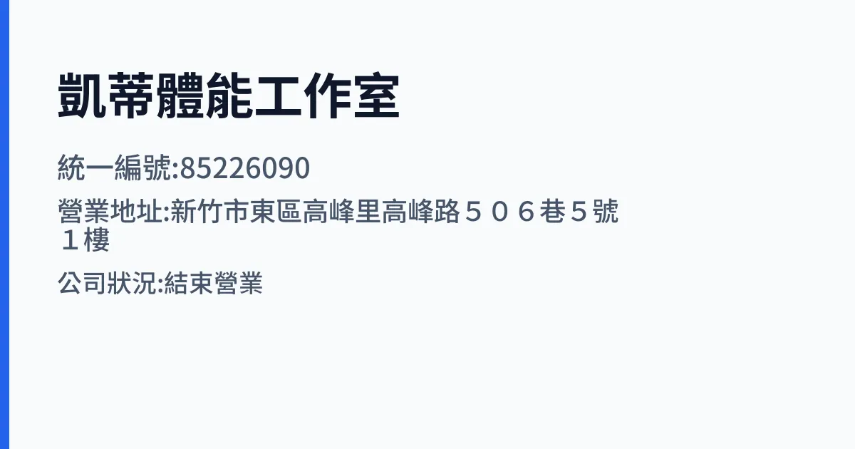 凱蒂體能工作室 - 統編 85226090(新竹市) 公司登記資料與營業項目詳細圖表