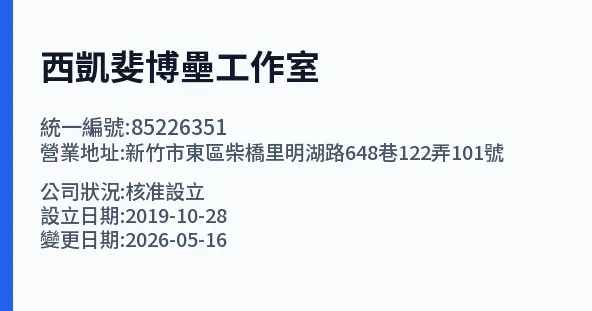 西凱斐博壘工作室的照片-統編 85226351(新竹市) 公司登記資料與營業項目詳細圖表