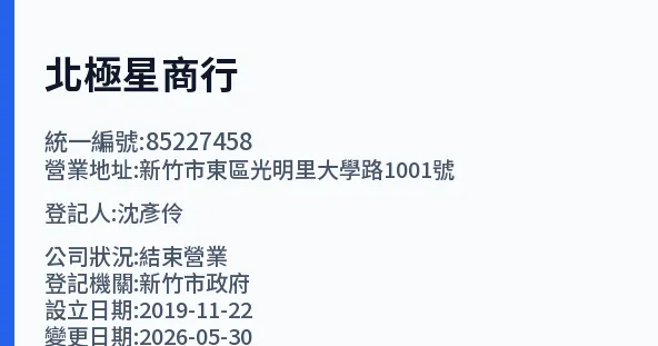 北極星商行的照片-統編 85227458(新竹市) 公司登記資料與營業項目詳細圖表