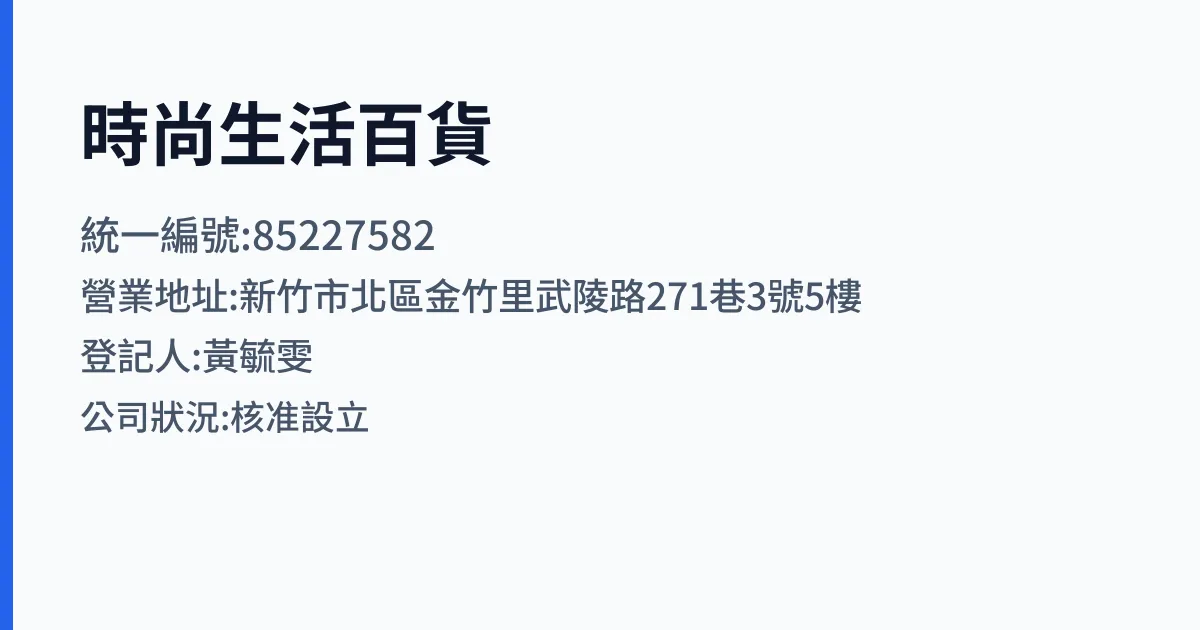 時尚生活百貨 - 統編 85227582（新竹市） 公司登記資料與營業項目詳細圖表