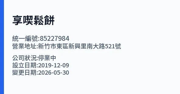 享喫鬆餅的照片-統編 85227984(新竹市) 公司登記資料與營業項目詳細圖表