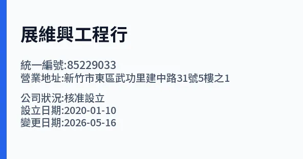 展維興工程行的照片-統編 85229033(新竹市) 公司登記資料與營業項目詳細圖表