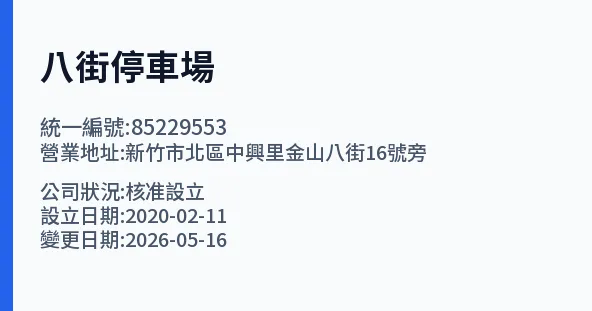八街停車場的照片-統編 85229553(新竹市) 公司登記資料與營業項目詳細圖表
