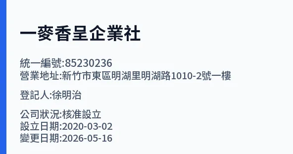 一麥香呈企業社的照片-統編 85230236(新竹市) 公司登記資料與營業項目詳細圖表