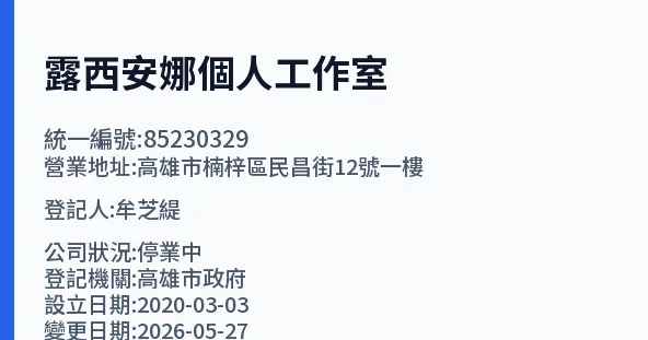 露西安娜個人工作室的照片-統編 85230329(高雄市) 公司登記資料與營業項目詳細圖表
