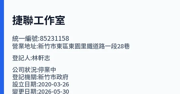 捷聯工作室的照片-統編 85231158(新竹市) 公司登記資料與營業項目詳細圖表