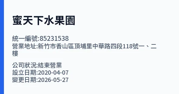 蜜天下水果園的照片-統編 85231538(新竹市) 公司登記資料與營業項目詳細圖表