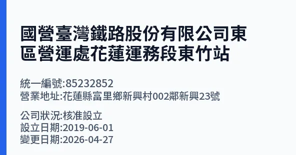 國營臺灣鐵路股份有限公司東區營運處花蓮運務段東竹站的照片-統編 85232852(花蓮縣) 公司登記資料與營業項目詳細圖表