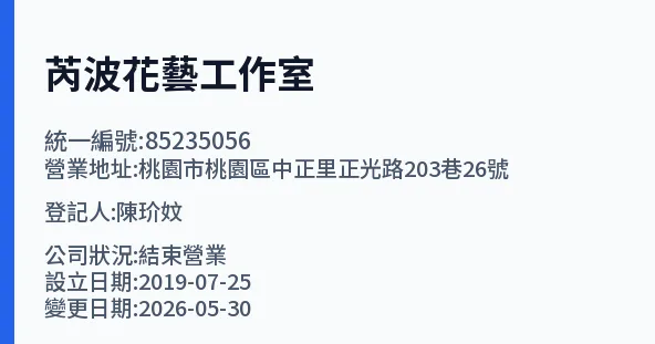 芮波花藝工作室的照片-統編 85235056(桃園市) 公司登記資料與營業項目詳細圖表