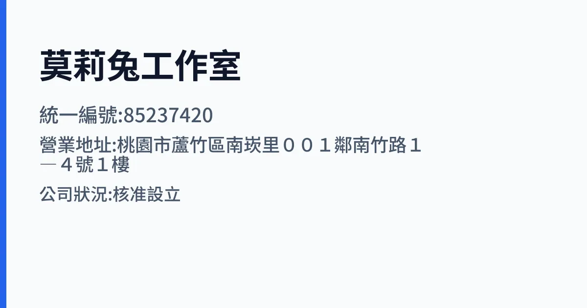 莫莉兔工作室 - 統編 85237420(桃園市) 公司登記資料與營業項目詳細圖表