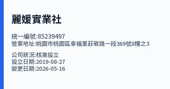 麗媛實業社的照片-統編 85239497(桃園市) 公司登記資料與營業項目詳細圖表