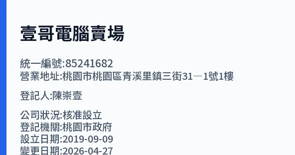 壹哥電腦賣場的照片-統編 85241682(桃園市) 公司登記資料與營業項目詳細圖表