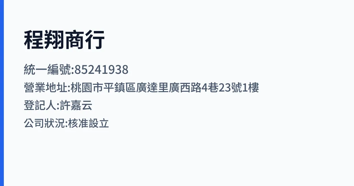 程翔商行 - 統編 85241938(桃園市) 公司登記資料與營業項目詳細圖表