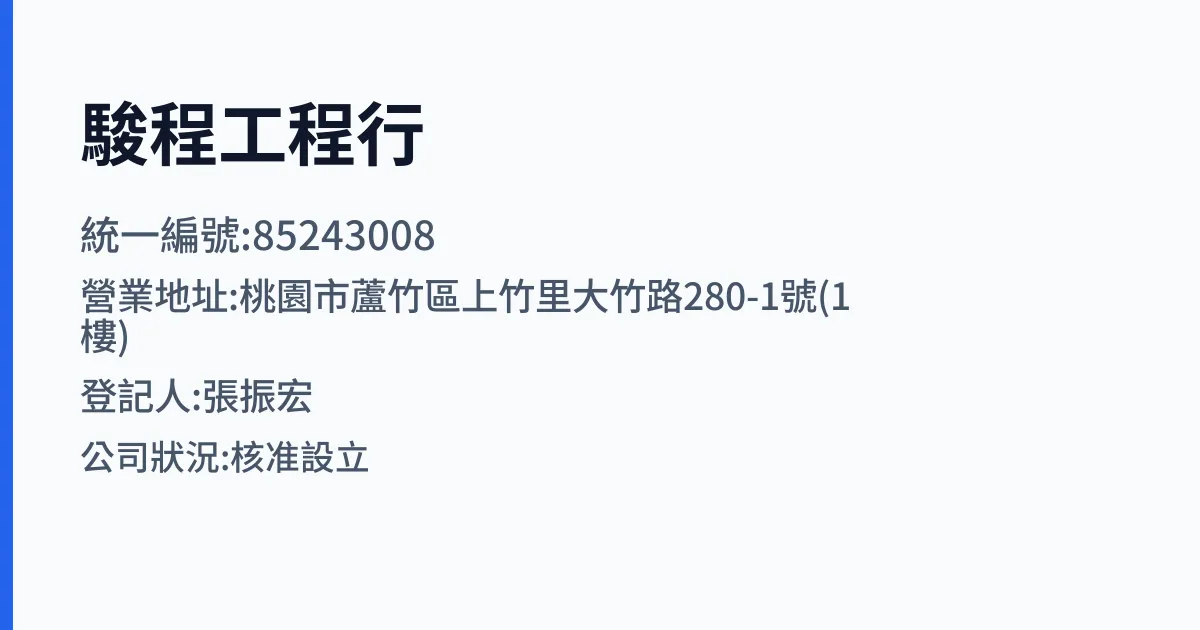 駿程工程行 - 統編 85243008(桃園市) 公司登記資料與營業項目詳細圖表