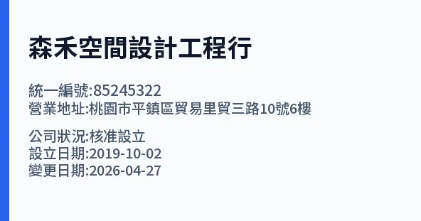 森禾空間設計工程行的照片-統編 85245322(桃園市) 公司登記資料與營業項目詳細圖表