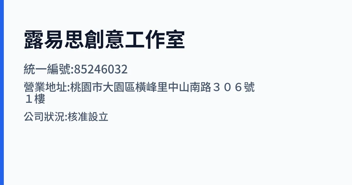 露易思創意工作室 - 統編 85246032(桃園市) 公司登記資料與營業項目詳細圖表