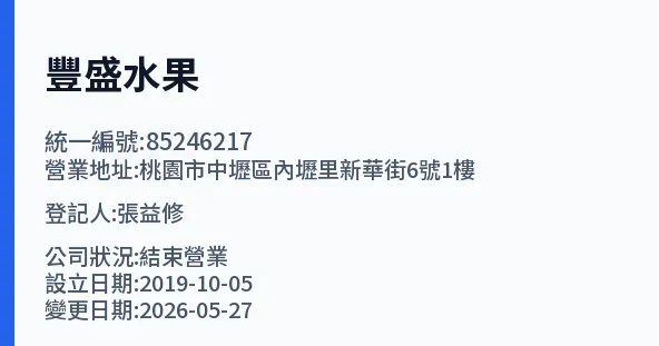 豐盛水果的照片-統編 85246217(桃園市) 公司登記資料與營業項目詳細圖表
