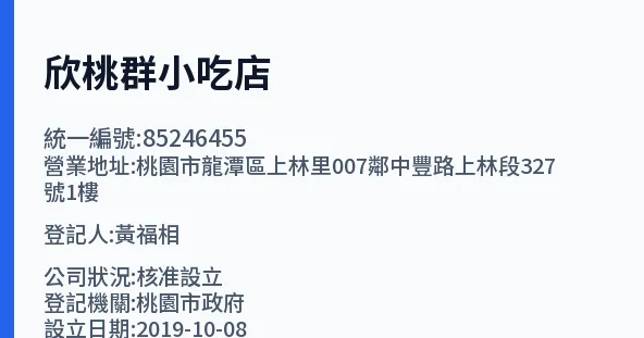 欣桃群小吃店的照片-統編 85246455(桃園市) 公司登記資料與營業項目詳細圖表