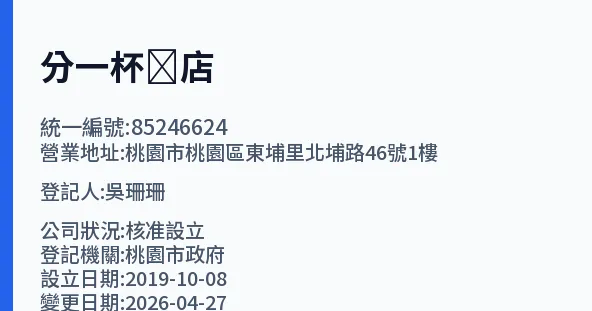 分一杯焿店的照片-統編 85246624(桃園市) 公司登記資料與營業項目詳細圖表
