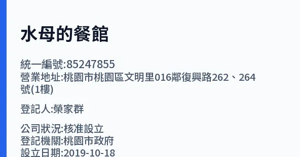 水母的餐館的照片-統編 85247855(桃園市) 公司登記資料與營業項目詳細圖表