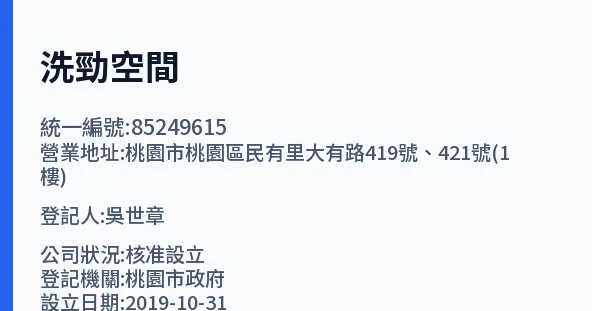 洗勁空間的照片-統編 85249615(桃園市) 公司登記資料與營業項目詳細圖表