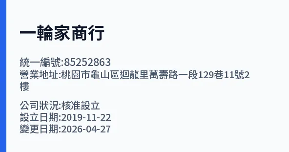 一輪家商行的照片-統編 85252863(桃園市) 公司登記資料與營業項目詳細圖表