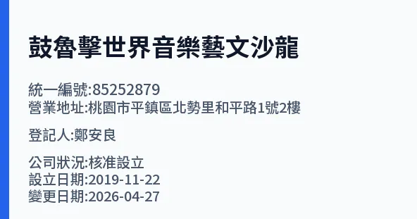 鼓魯擊世界音樂藝文沙龍的照片-統編 85252879(桃園市) 公司登記資料與營業項目詳細圖表