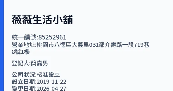薇薇生活小舖的照片-統編 85252961(桃園市) 公司登記資料與營業項目詳細圖表