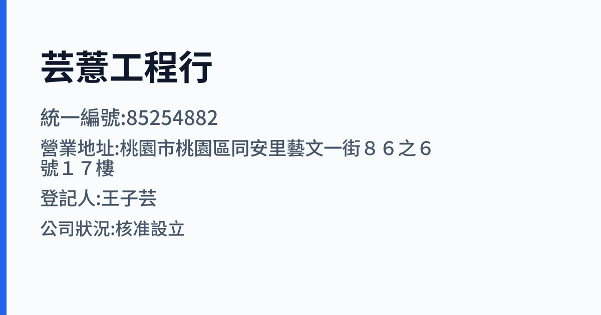芸薏工程行 - 統編 85254882(桃園市) 公司登記資料與營業項目詳細圖表