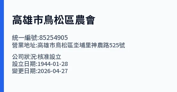 高雄市鳥松區農會的照片-統編 85254905(高雄市) 公司登記資料與營業項目詳細圖表