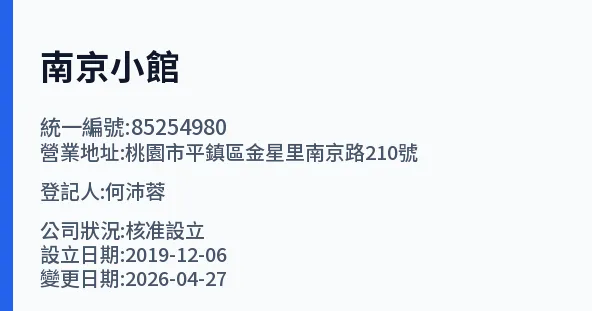 南京小館的照片-統編 85254980(桃園市) 公司登記資料與營業項目詳細圖表