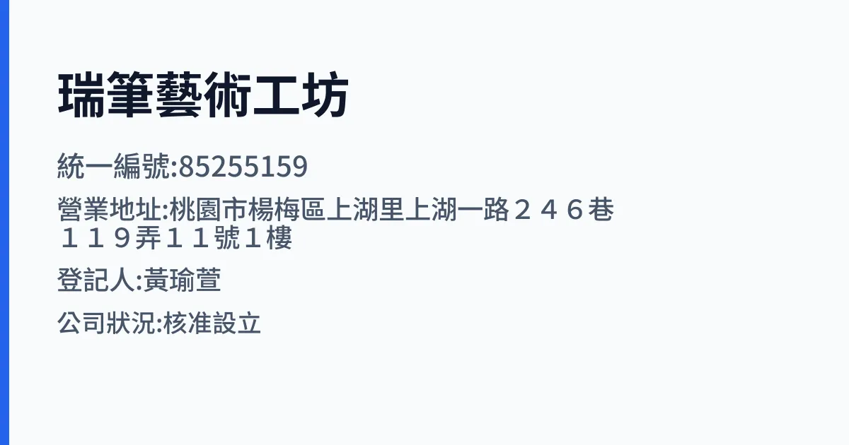 瑞筆藝術工坊 - 統編 85255159（桃園市） 公司登記資料與營業項目詳細圖表