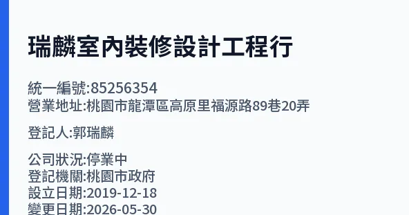 瑞麟室內裝修設計工程行的照片-統編 85256354(桃園市) 公司登記資料與營業項目詳細圖表