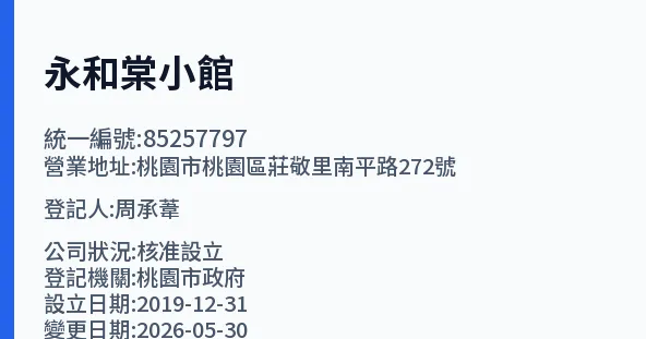 永和棠小館的照片-統編 85257797(桃園市) 公司登記資料與營業項目詳細圖表