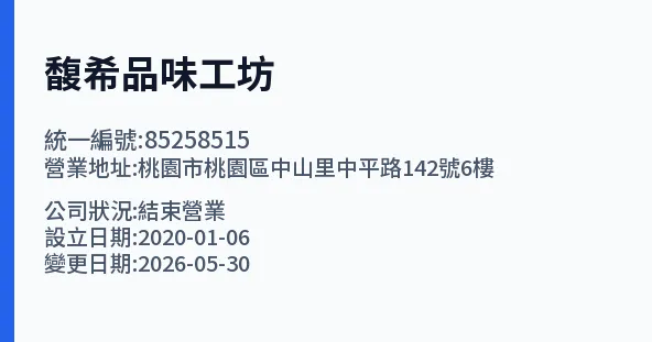馥希品味工坊的照片-統編 85258515(桃園市) 公司登記資料與營業項目詳細圖表