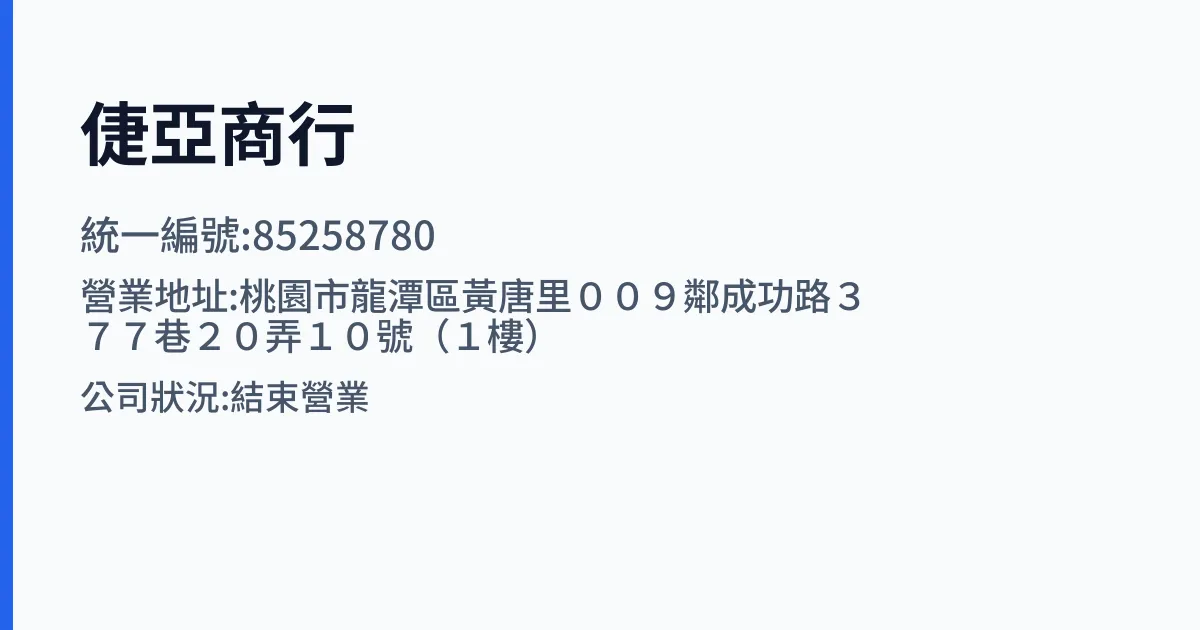 倢亞商行 - 統編 85258780(桃園市) 公司登記資料與營業項目詳細圖表