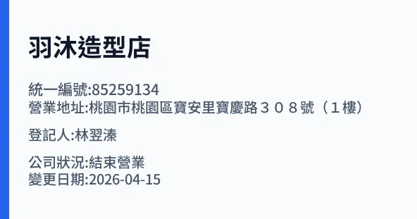羽沐造型店的照片-統編 85259134(桃園市) 公司登記資料與營業項目詳細圖表
