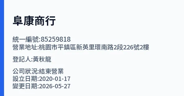 阜康商行的照片-統編 85259818(桃園市) 公司登記資料與營業項目詳細圖表
