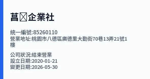 菖墭企業社的照片-統編 85260110(桃園市) 公司登記資料與營業項目詳細圖表