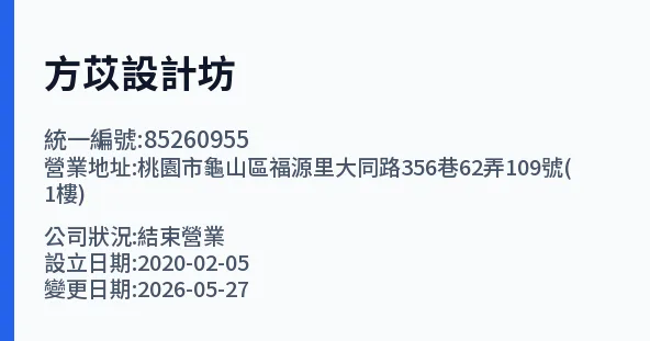 方苡設計坊的照片-統編 85260955(桃園市) 公司登記資料與營業項目詳細圖表